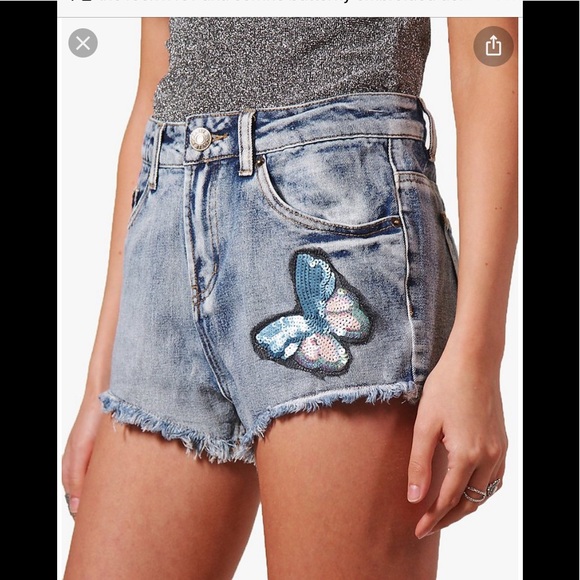 THE ROCK N REV | Shorts | Ana Corrine Butterfly Embroidered Denim ...